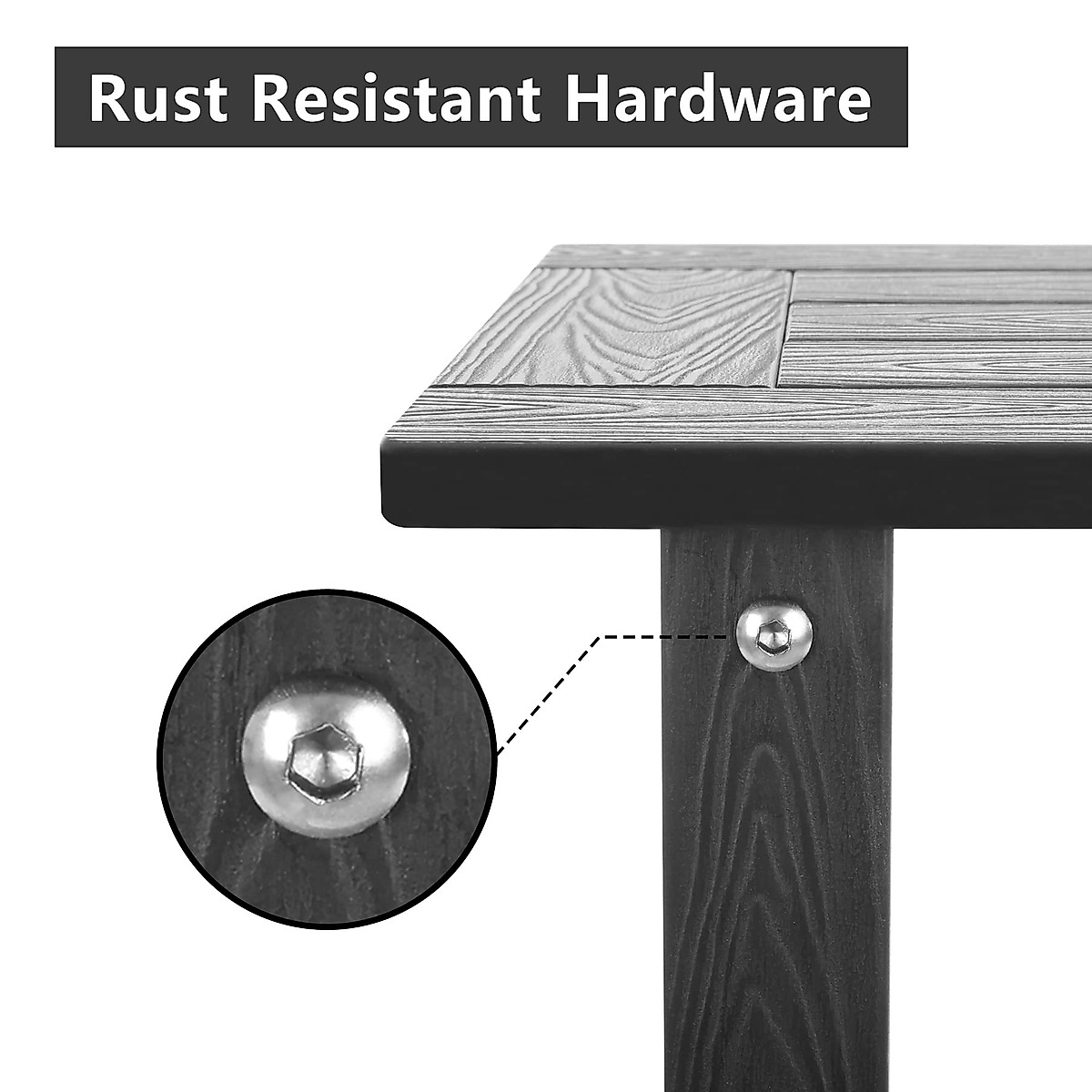 Meluvici Double Adirondack Side Table Weather Resistant, Outdoor Rectangular End Table for Adirondack Chair, Black with Wood Grain