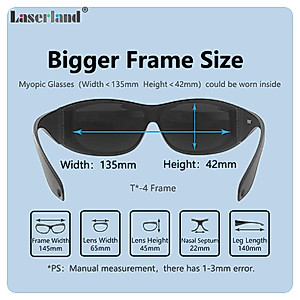 Laser Safety Glasses 532nm OD6 180nm-532nm Wavelength Violet/Blue/Green Laser Protective Goggles for 405nm, 445nm, 450nm,473nm 532nm, Like Tattoo Eyebrow Removing T1- F