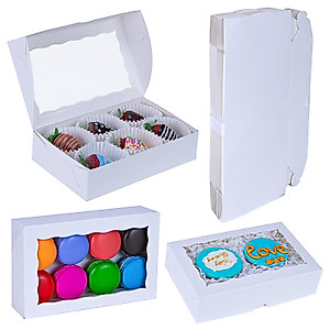 JCXGRVC 50PCS 8x5x2 Inch Chocolate Covered Strawberries Boxes Bakery Boxes with Window for Chocolate Truffle,Donut, Browines Cookies,Cakesickle &Christmas Valentine's Easter Mother's Day