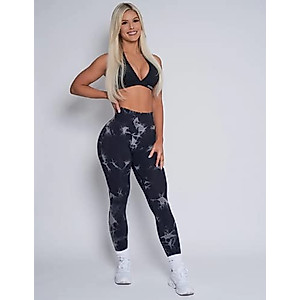 Pchee Bum Marble Workout Scrunch Butt Leggings for Women - High Waisted, Squat Proof, Seamless Lifting Compression, TikTok Yoga Pants, Workout Leggings with Tummy Control (Medium, Black Lightning)
