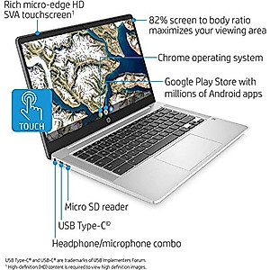 HP 14in Touchscreen Chromebook Intel Celeron N4000 4GB RAM 32GB eMMC Chrome OS14a-na0030nr Mineral Silver (Renewed)