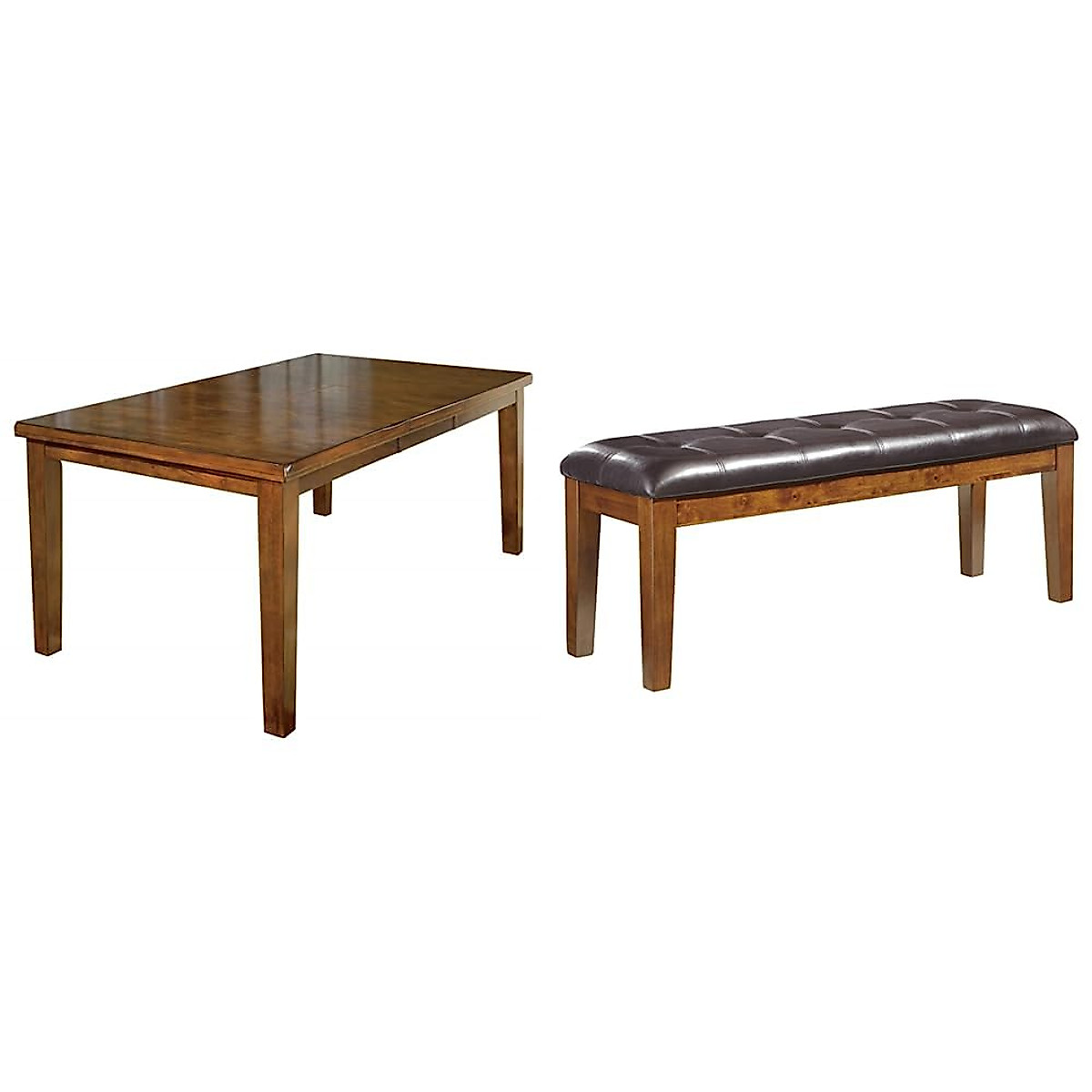 Signature Design by Ashley Ralene Traditional Dining Room Extension Table, Medium Brown & Ralene Tufted Upholstered Dining Room Bench, Medium Brown
