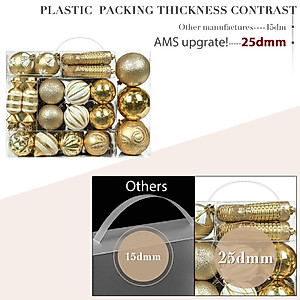 AMS 81ct Christmas Ball Ornaments Holiday Tree Decorations in a Reusable Hand-Help Gift Box for Xmas Tree Decor(Gold)