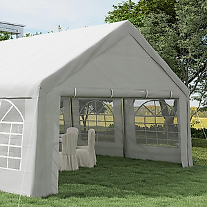 Outsunny 16' x 32' Heavy Duty Party Tent & Carport with Removable Sidewalls and Double Doors, Large Canopy Tent, Sun Shade Shelter, for Parties, Wedding, Outdoor Events, BBQ, White