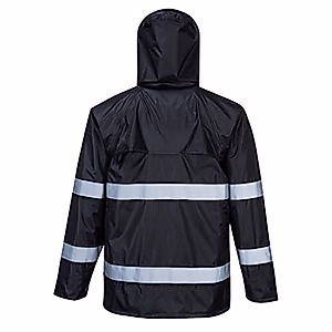 Portwest F440 Men's Hi Vis Waterproof Rain Jacket - Classic Iona Reflective Rain Jacket Black, Large