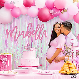 KatchOn, XtraLarge Foil Iridescent Backdrop Curtain - 3.2x8 Feet, Pack of 2 | Pink Tinsel Curtain Backdrop for Iridescent Party Decorations | Iridescent Streamer Backdrop for Pink Party Decorations