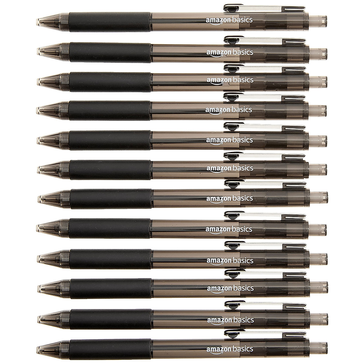 Amazon Basics Retractable Comfort Grip Ballpoint Pens, Medium Point 1.0mm, Black, 12 pack