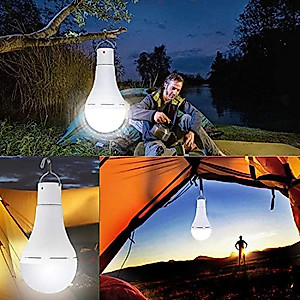 Afoskce Solar Light Bulb Outdoor Rechargeable 300LM Solar Powered Light Led Bulb with Remote Timer, Lighting Sensor, 4 Lighting Mode for Chicken Coops Shed Hiking Camping Hurricane Lighting (2Pack)