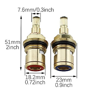 RLECS 2PCS Replacement Brass Ceramic Disc Stem Cartridge Faucet Valve Rotary Latch G1/2 inch 20 Teeth Hot and Cold Water Dual Use Faucet Repair Part