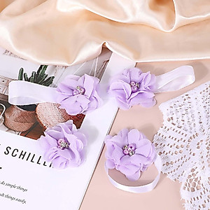 30 Pieces Fabric Flowers for Crafts, Purple Rhinestone Pearl Chiffon Applique Patches Lace Sewing Small Floral Applique for Clothing, Wedding Ornament, Graduation Headbands Flower, Party Decoration