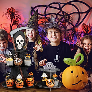 Halloween Cupcake Stand for 24 Cupcakes, Death and Tombstone Halloween Cupcake Decorations, Cardboard Cupcake 3 Tier and 2 Tier Set, Halloween Party Supplies. (Death)
