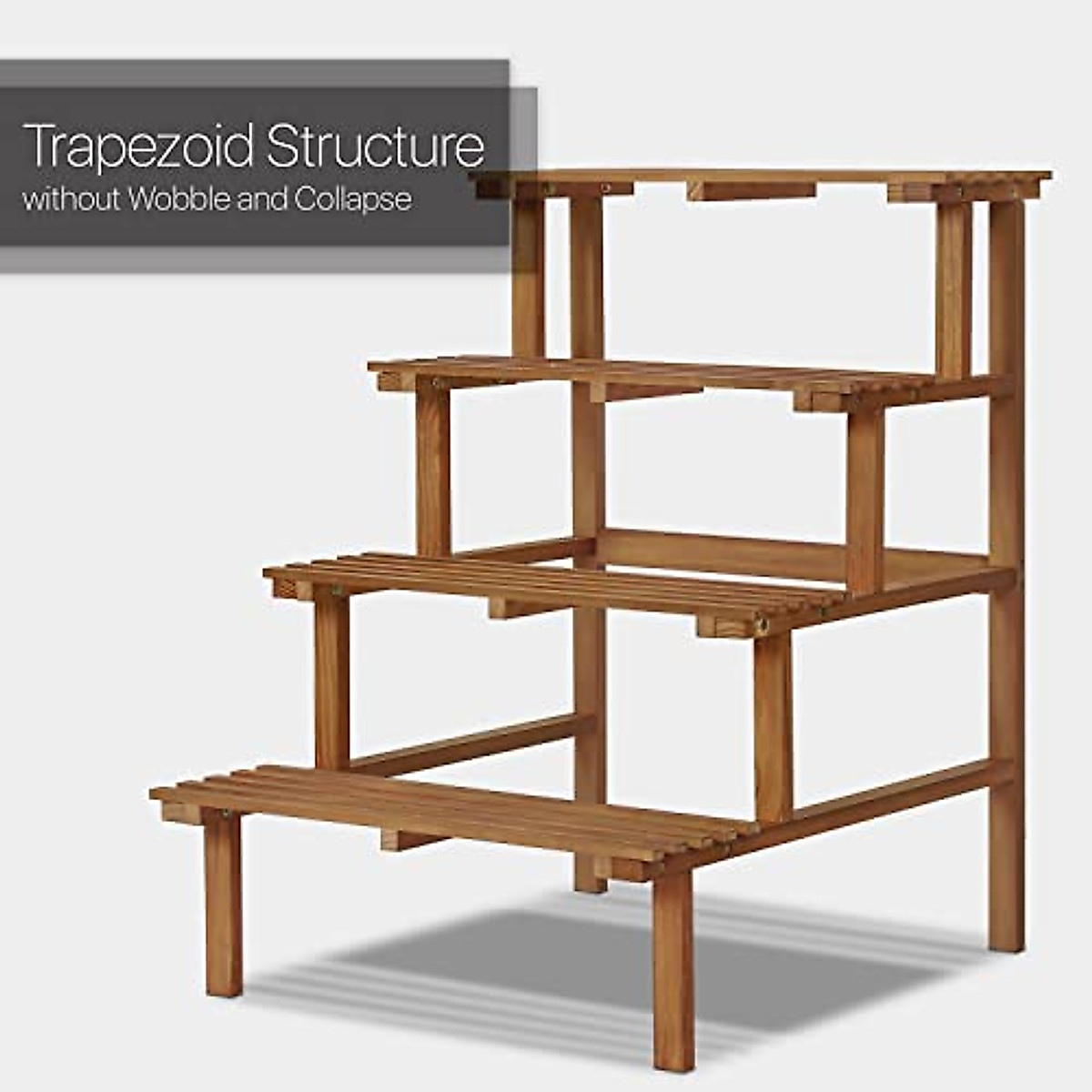 MoNiBloom 4 Tier Ladder Style Wood Plant Stand Indoor Outdoor, Flower Pot Rack Display Stand Organizer Holder for Patio Lawn Balcony Lawn Garden Home