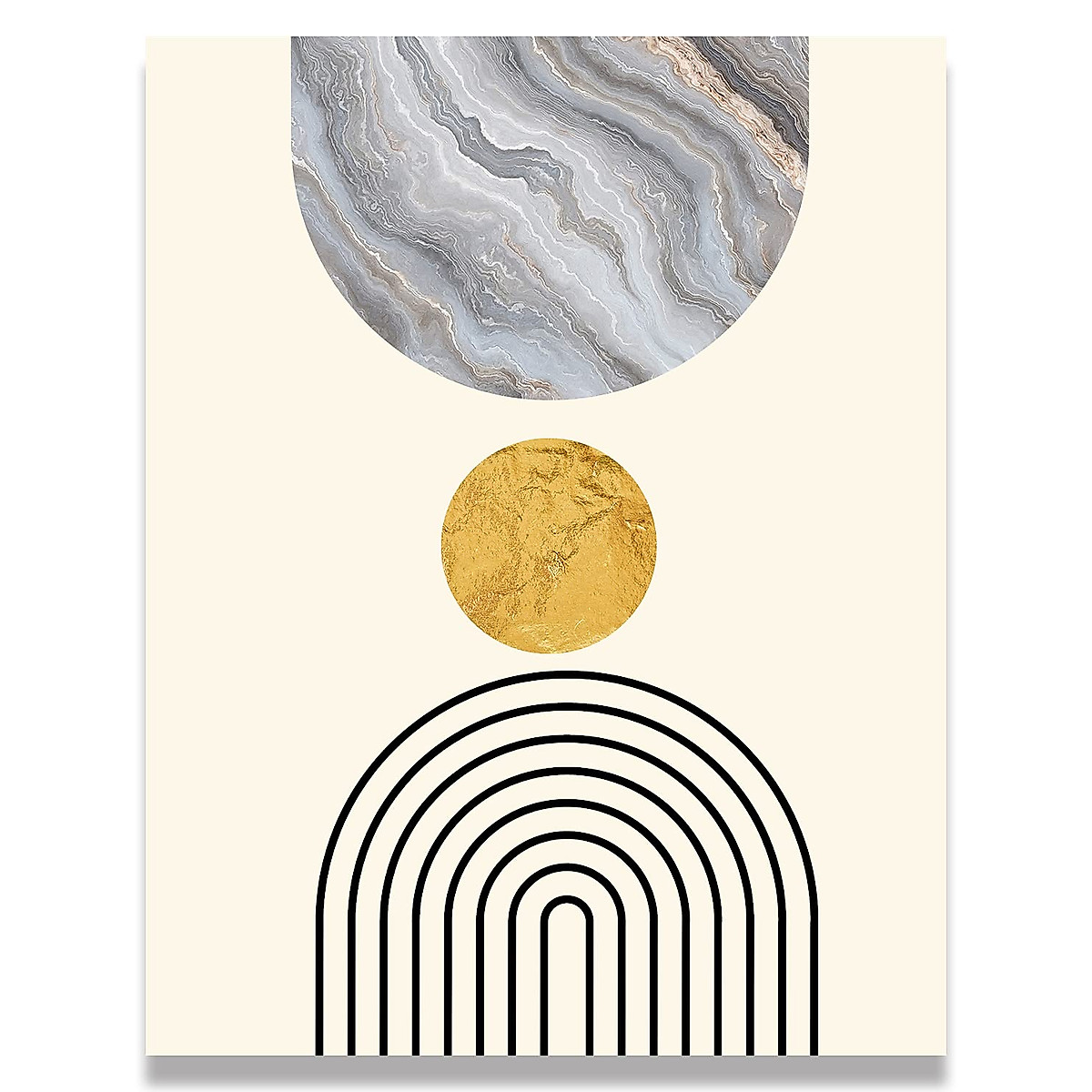 Abstract Wall Art Prints, Boho Minimalist Wall Art Décor, Set of 2 Unframed 11X14 Mid Century Modern Geometric Shapes in Black, Blue, Gold, Gray. Modern and Contemporary Décor for your Living Room