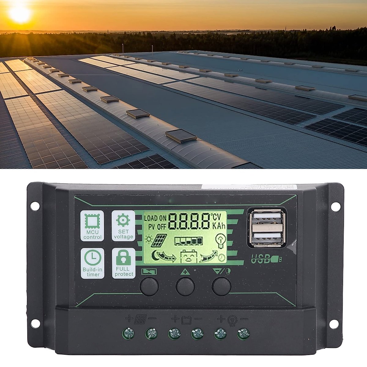 Hilitand Solar Controller, 100A 12V 24V Multi Function LCD Display Solar Panel Charger Controller for Open AGM Gel Batteries USB PV Panel Control