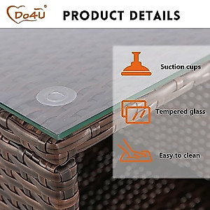 Do4U 5 Pieces Classic Blue Large Rectangular Wicker Conversation Set with PE Rattan and Glass Coffee Table for Patio, Backyard, Pool (Beige)