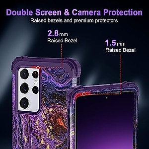 Miqala for Galaxy S21 Ultra 5G Case,Shiny in The Dark Three Layer Heavy Duty Shockproof Protection Hard Plastic Bumper +Soft Silicone Rubber Protective Case for Galaxy S21 Ultra,Deep Purple