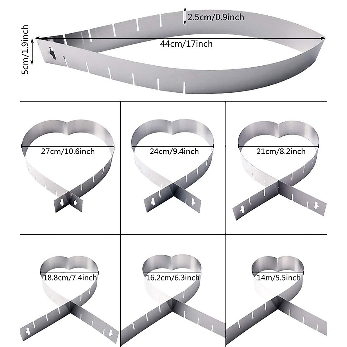 Goeielewe Adjustable Mousse Ring Heart-Shaped Cake Ring Mold Stainless Steel Scalable 5.5-10.6 Inches Dessert Cutter Pastry Mould Mousse Tiramisu Baking Mold