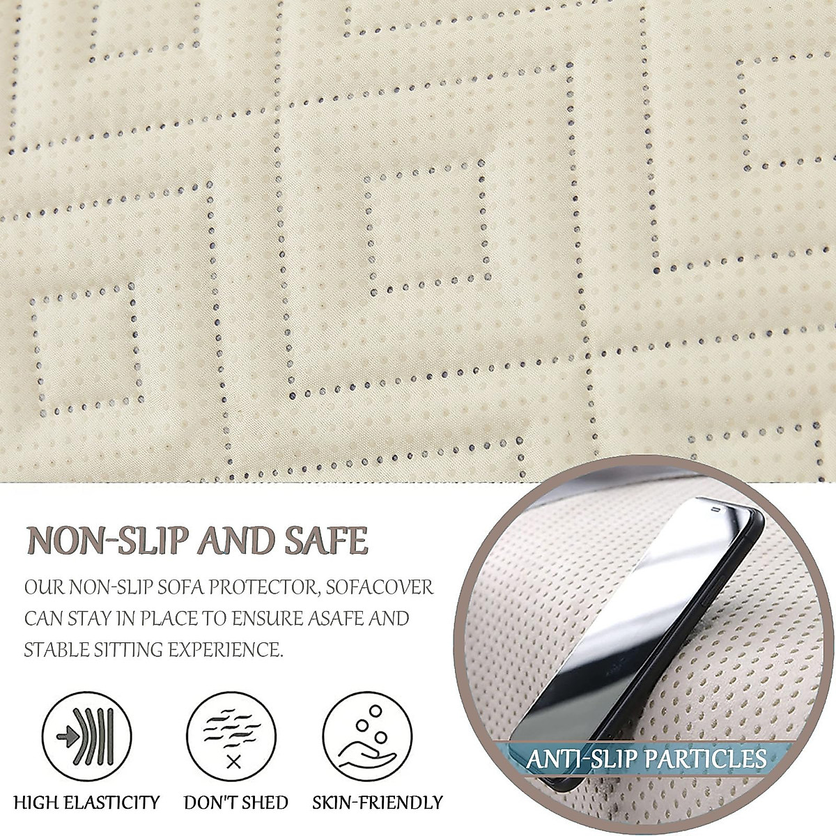 Sofa Armrest Cover, Headrest Cover for Recliner Chair Arm Cover, Armchair Slipcover with Pockets, Nonslip Quilted Furniture Protector for Pets Leather Sofa Couch (Khaki(Style B),3 Seater(5pcs))