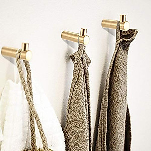 4 Pcs Brass Wall Hooks, Gold Coat Hooks for Wall, Towel Cloth Robe Hangers Hooks Wall Mounted, Brass L-Shaped Heavy Duty Bathroom Kitchen Living Rooms Hat Key Hooks