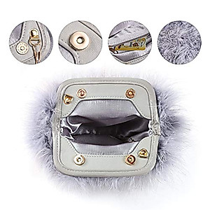 expouch Women Marabou Feather Clutch Bag Evening Handbag with Detachable Chain Strap Wedding Cocktail Party Bag (Grey)