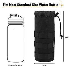 FUNANASUN Tactical Water Bottle Pouch, Drawstring Military H2O Molle Water Bottle Holder Bag Mesh Hydration Carrier Black