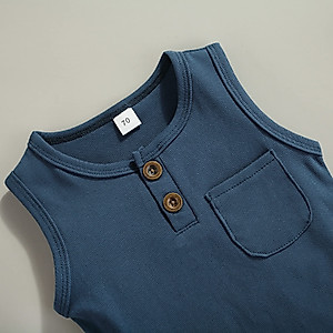 CIYCUIT 2Pcs Baby Boy Summer Clothes Infant Toddler Solid Color Sleeveless Tank Tops Shorts Set Blue 12-18 Months