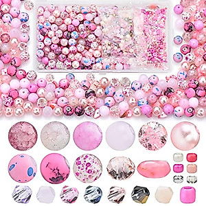 Rose Quartz Beads Jewelry Making Kit, 900pcs Glass Preppy Beads Include 10 Type 8mm Assorted Beads, with 4mm Bicone Crystal Beads, 2-4mm Spacer Seed Beads for Bracelet Making, DIY Making Supplies