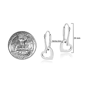 AeraVida Dainty Romantic Love Heart .925 Sterling Silver Hoop Dangle Earrings | Tiny Heart Dangle Earrings for Women | Sterling Silver Heart Earrings