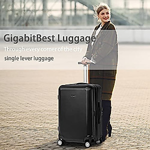 GigabitBest Hardside Luggage Set of 2 Piece Suitcase Set of 2 with Spinner Wheels Carry On Luggage Airline Approved and Built-In TSA Lock, Black