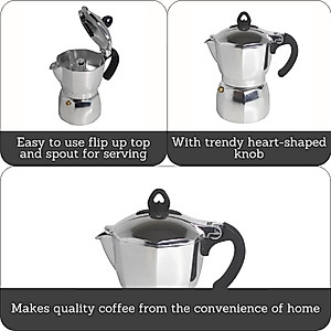 Imusa 3 Cup Stovetop Espresso Maker with Heart Shaped Knob, Silver