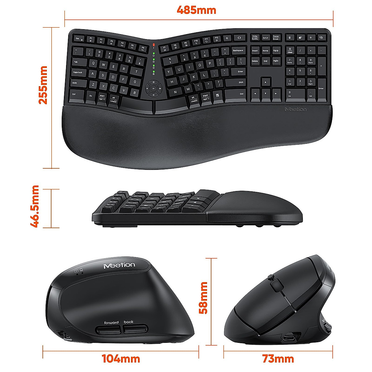 MEETION Ergonomic Wireless Keyboard and Mouse, Ergo Keyboard with Vertical Mouse, Split Arch Keyboard with Cushioned Wrist Palm Rest, Natural Typing Rechargeable Full Size, Windows/Mac/Computer/Laptop