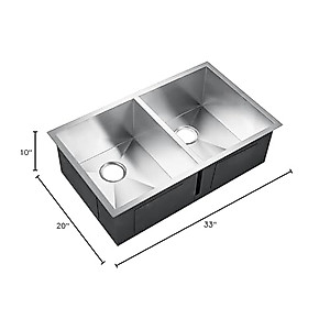 Jenessa Double Bowl Stainless Kitchen Sink 33" W x 20" D x 10" H