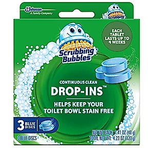 Scrubbing Bubbles Continuous Clean Drop-Ins Toilet Cleaner Tablet, Repels Tough Hard Water and Limescale Stains, Blue Discs, 4.23 oz, 3ct