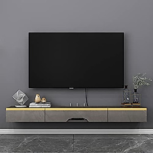Pmnianhua Floating TV Shelf, 59'' Wall Mounted Wood Floating TV Console Entertainment Media Shelf TV Wall Unit with 2 Drawers and 1 Large Door (59.05 in, Dark Gray)