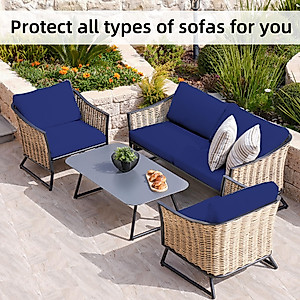 8Pcs Stretch Patio Cushion Covers Outdoor Cushion Covers,for Outdoor Couch Cushion Covers Replacement,Outdoor Sofa Covers Patio Slipcovers Couch Cover,Washable Furniture Cover (Lake Blue, Cover Only)