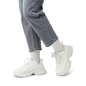 DREAM PAIRS Women Chunky Fashion Sneakers Platform Bold Lace-Up Comfortable Sneakers,Size 7,White,SDFN2368W