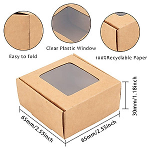 BENECREAT 30 Packs 2.5x2.5x1.2 Square Brown Kraft Paper Boxes Gift Candy Boxes with Clear Window for Wedding Party Favor Treats, Bakery and Jewelry, Festival Gift Packaging