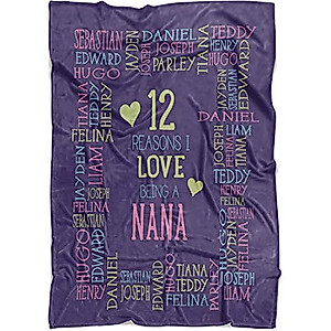 Personalized Grandma Blanket Throw. Reasons I Love Being a Grandpa Grandma Papa Mommy Nana. Customized Blanket for Grandparent with All Names in for Birthday (Purple, Fleece 50" x 60")