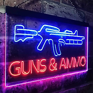 ADVPRO Guns Ammo Shop Dual Color LED Neon Sign Blue & Red 16" x 12" st6s43-i3294-br