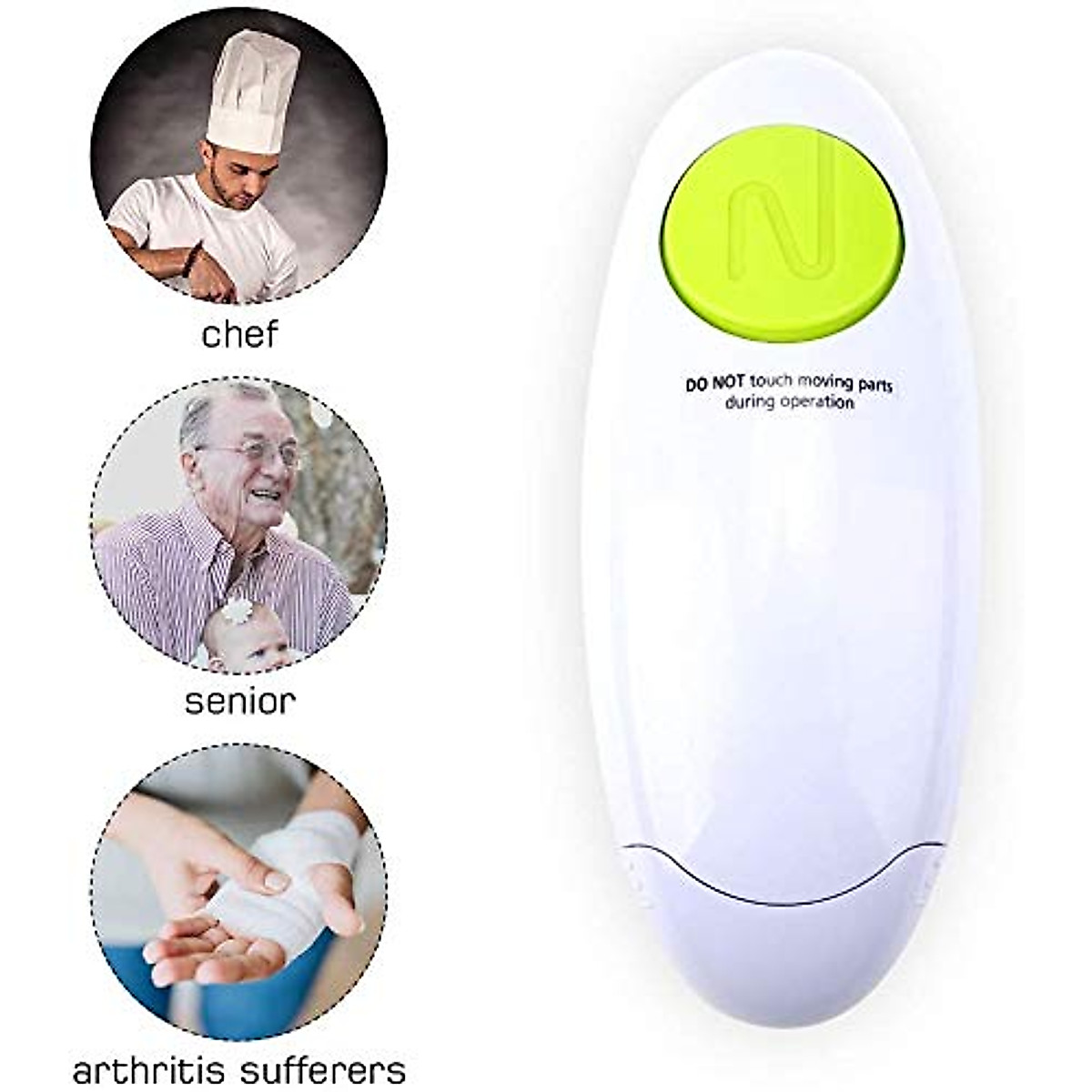 Automatic Jar Opener, One Touch Electric Can Opener, Adjustable Easy Can Tin Open Tool, Ideal for Seniors People Suffering From Arthritis, White