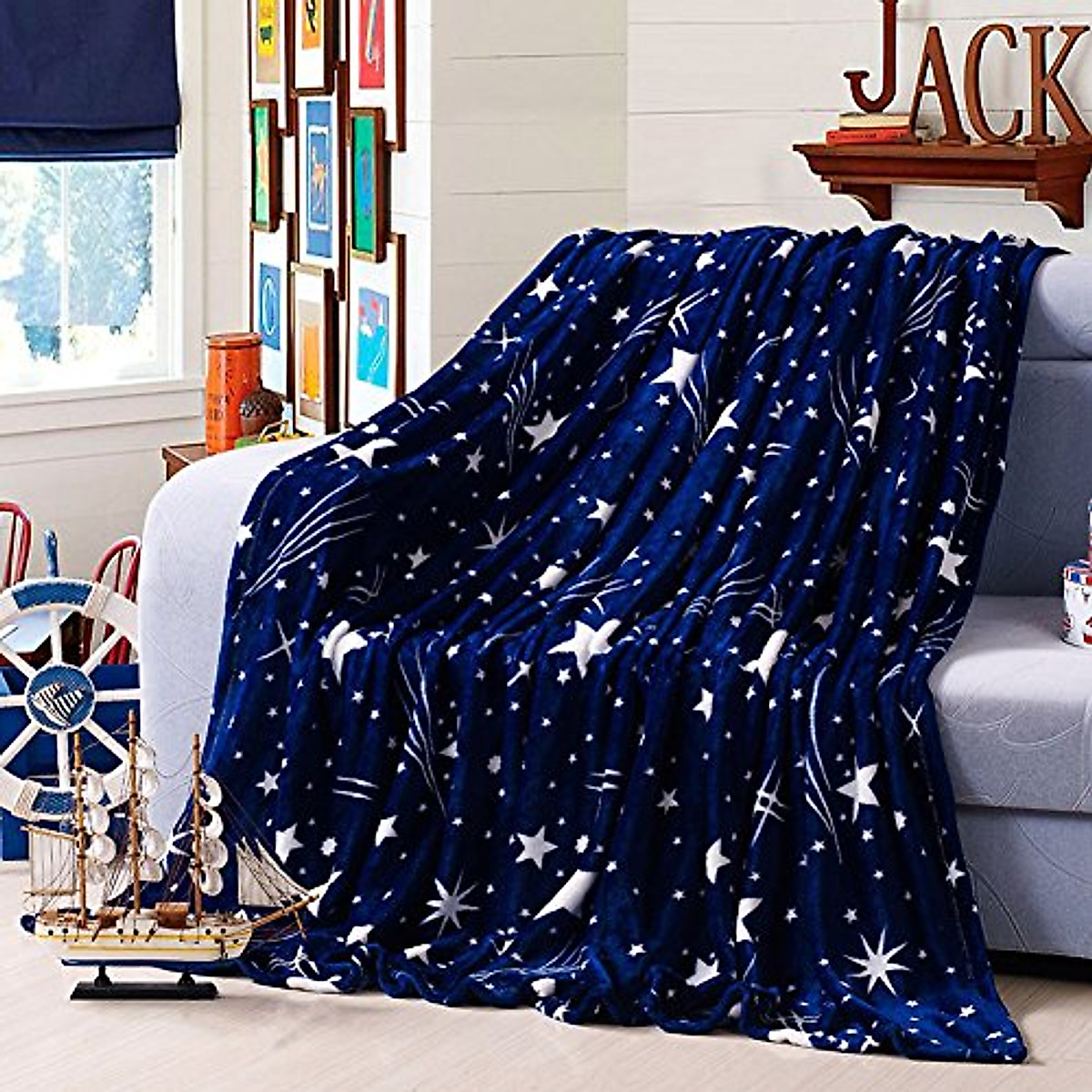 ChezMax Throw Blanket Ultra Soft Blanket Quilt Lightweight Plush Fleece Bed Blanket Cozy Towel Blanket Breathable Warm Throw for Stadium Couch Bed Sofa Chair Office Car Starry Sky-Blue Queen(79"X91")