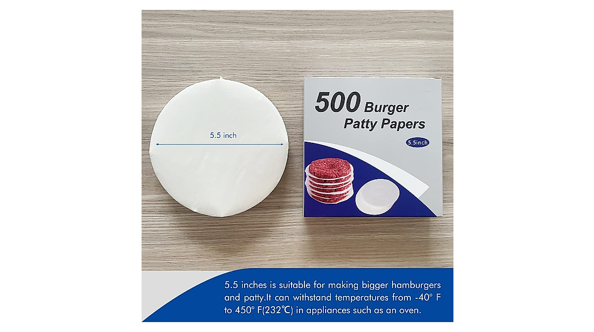 Burger Patty Paper 5.5 Inch Set of 500 - Non-Stick Hamburger Sheets
