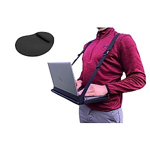 ALPHABET WONDERS Laptop Harness - Hands Free Portable Wareable Desk for Laptop 14" Tablet, Notepad, MacBook - Adjustable Straps Standing Laptop Carrier - Includes Memory Foam Mouse Pad