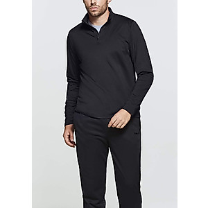 TSLA Men's Quarter Zip Thermal Pullover Shirts, Winter Fleece Lined Lightweight Running Sweatshirt, Fleece 1/4 Zip Sweatshirt Black, Medium