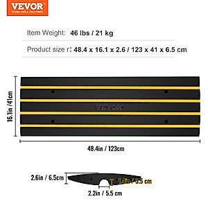 Happybuy Car Driveway Rubber Curb Ramps Heavy Duty 33069lbs Capacity Threshold Ramp 2.6 Inch High Cable Cover Curbside Bridge Ramp for Loading Dock Garage Sidewalk (1-Channel, 1Pack-Curb Ramp)
