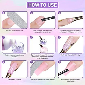 XIFEPFR Acrylic Nail Kit - Clear White Pink Acrylic Powder and Acrylic Liquid Set with Acrylic Nail Brush Nail Forms Glass Cup Beginner Acrylic Nail Kit for Nail Extension Carving Salon Home DIY