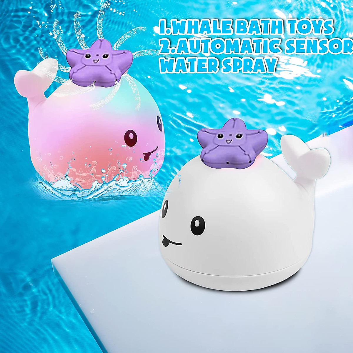Bath Toys Whale Bath Toy Spray Light Up Whale Automatic Spray Water Bath Bathtub Toys Spray Water Squirt Toy for Toddlers Infants Kids Children Pool Shower Bathroom Toys Spray Water Bath Toy