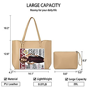 Tote Bag for Women Leather Purses and Handbags Tassel Shoulder Bag Purse Set 2pcs Apricot