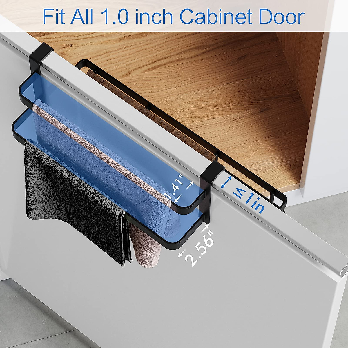 LIVOD Cabinet Door Organizer, Over The Cabinet Door Organizer with Double Towel Bars, Cutting Board Organizer with Towel Holder, Kitchen Cabinet Organier for Pantry, Baking Sheet, Plastic Wrap, Black