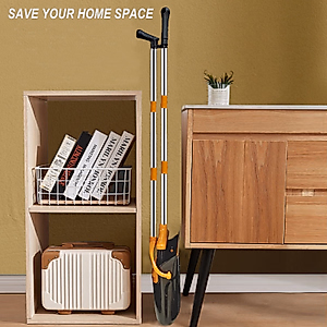 Broom and Dustpan Set - Upright Dustpan and Broom Combo Set - Self Cleaning with Dustpan Teeth Standing Dust Pan for Home Kitchen Easy Assembly, Orange